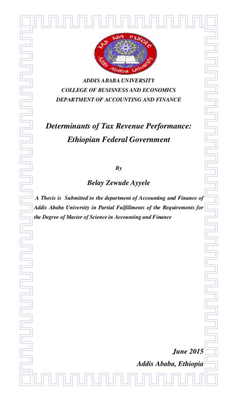 Pdf Determinants Of Tax Revenue Performance Ethiopian Federal Government