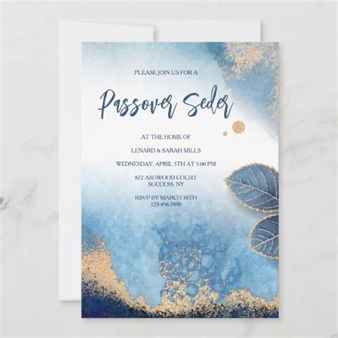 Blue And Gold Modern Passover Invitation Zazzle