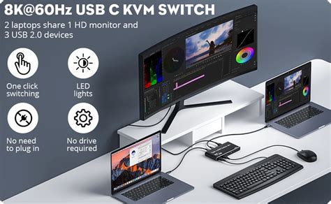 K Thunderbolt USB C KVM Switch For Dual Monitors With W PD Charging