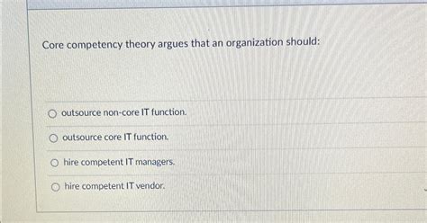 Solved Core Competency Theory Argues That An Organization