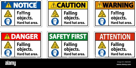 Warning Sign Falling Objects Hard Hat Area Stock Vector Image And Art Alamy