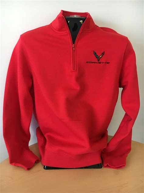C8 Corvette Quarter Zip Pullover Sweatshirt Mens Black Gray And Red