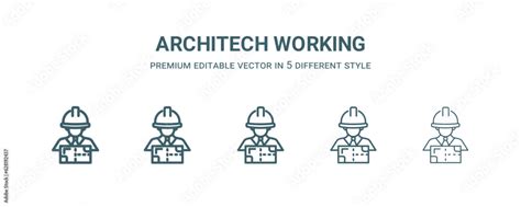 Architech Working Icon In 5 Different Style Thin Light Regular Bold