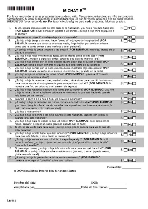 M Chat R F Questionnaire Spanish M Chat R Tm Por Favor Responder A