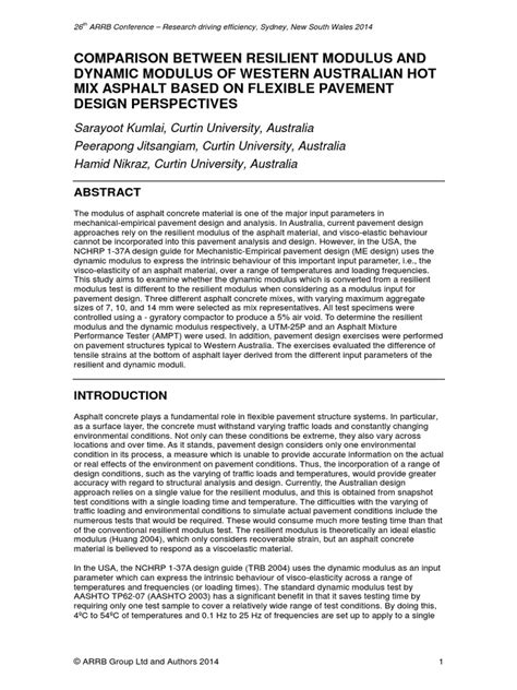 Comparison Between Resilient Modulus And Dynamic Modulus Of Western Australian 2 Pdf Youngs