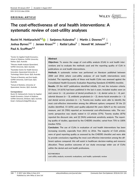 Pdf The Cost Effectiveness Of Oral Health Interventions A Systematic Review Of Cost Utility
