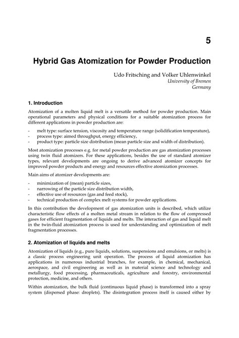 Pdf Hybrid Gas Atomization For Powder Production