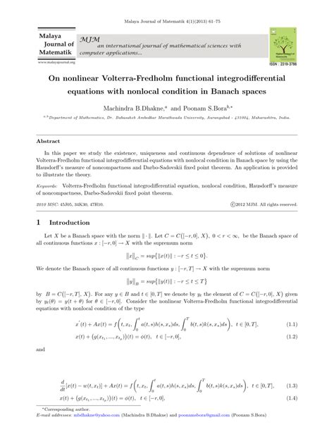 Pdf On Nonlinear Volterra Fredholm Functional Integrodifferential