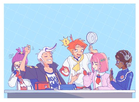 Safebooru 2girls 3boys Amarys Pokemon Anger Vein Bag Blue Jacket