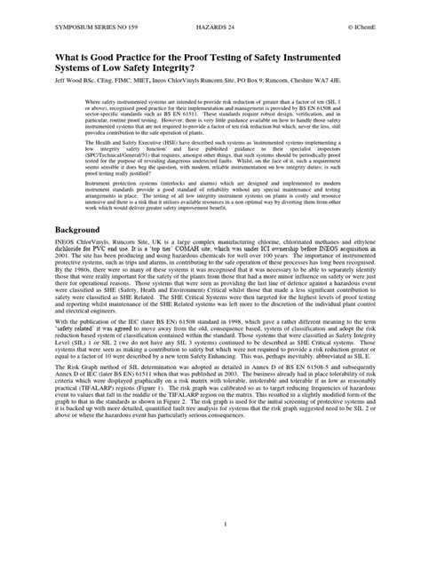 What Is Good Practice For The Proof Testing Of Sif Of Low Sil Pdf