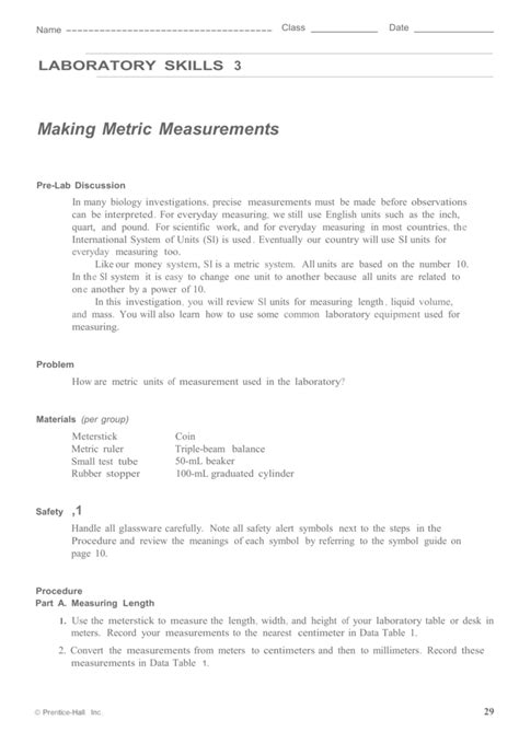 L Making Metric Measurements LAB