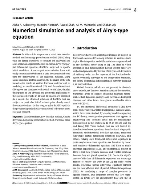 Pdf Numerical Simulation And Analysis Of Airys Type Equation