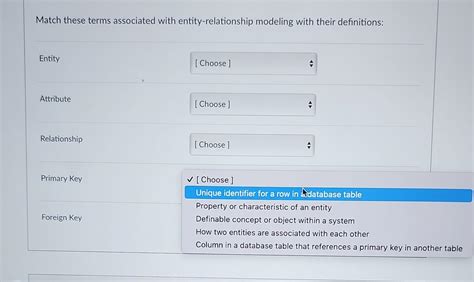 Solved Match These Terms Associated With Entity Relationship