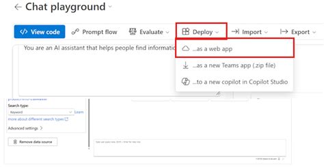 教程：在 Azure Ai Foundry 门户操场中部署企业聊天 Web 应用 Azure Ai Foundry Microsoft
