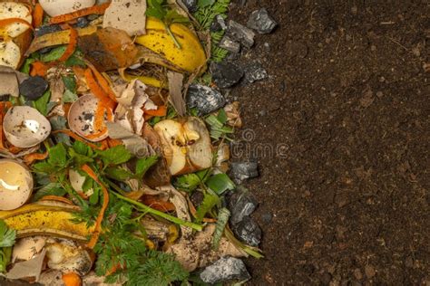 Organic Compost Biodegradable Kitchen Waste And Soil In Layers In The