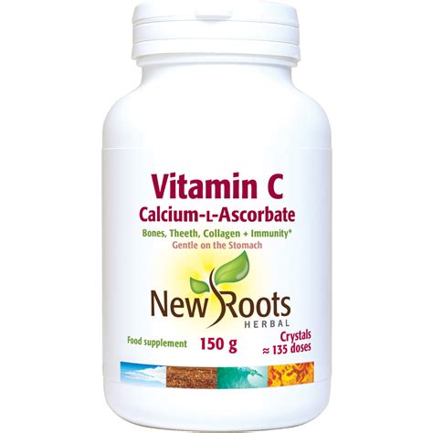 New Roots Herbal Vitamin C Calcium L Ascorbate Crystals 150g Powder