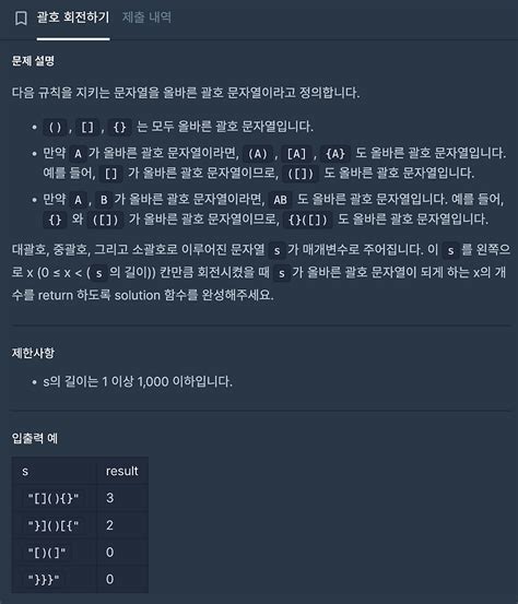 [프로그래머스 코딩테스트 연습] 괄호 회전하기 python3