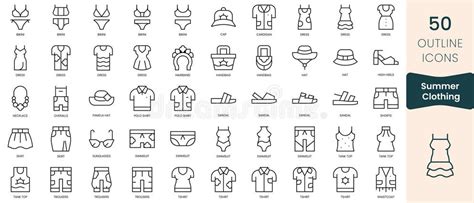 Set Of Summer Clothing Icons Thin Linear Style Icons Pack Stock Vector Illustration Of Icon