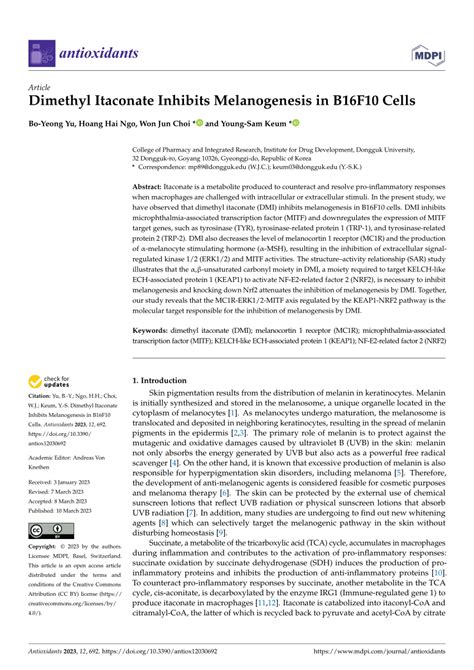 Pdf Dimethyl Itaconate Inhibits Melanogenesis In B16f10 Cells