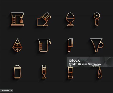 세트 라인 소금과 후추 블렌더 전기 믹서 후추 긴 전기 라이터 계량 컵 깔때기 또는 필터 및 고기 다지기 아이콘 벡터 검은색에 대한 스톡 벡터 아트 및 기타 이미지 Istock