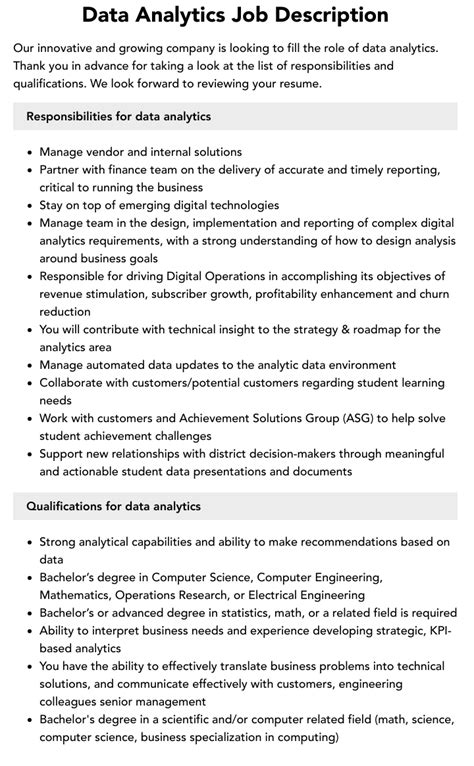Data Analytics Job Description Velvet Jobs