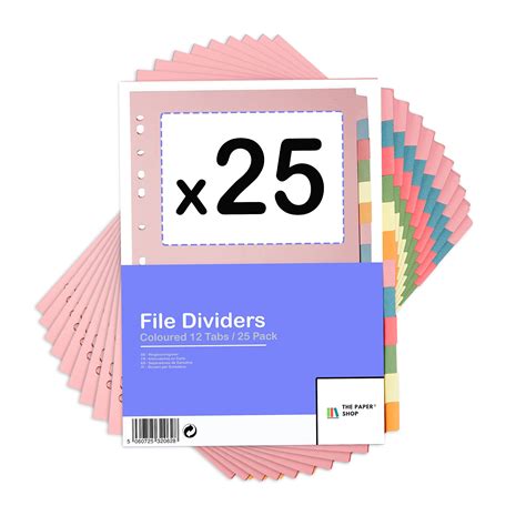 [25 Pack] A4 File Dividers 12 Part A4 Subject Dividers 12 Part Card