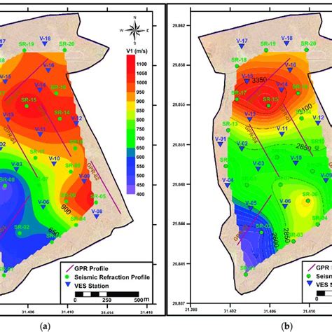 Seismic Velocity Contour Map Of A Surface Layer And B Second Layer