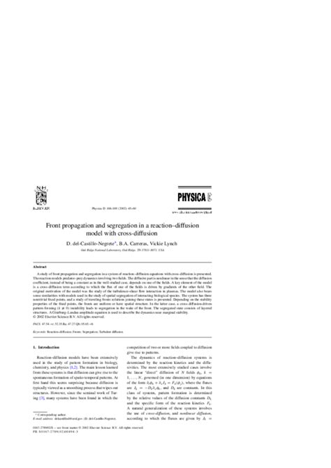 Pdf Front Propagation And Segregation In A Reaction Diffusion Model With Cross Diffusion