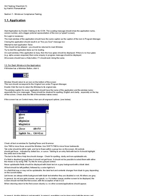 Gui Testing Checklist Pdf Keyboard Shortcut Computer Program