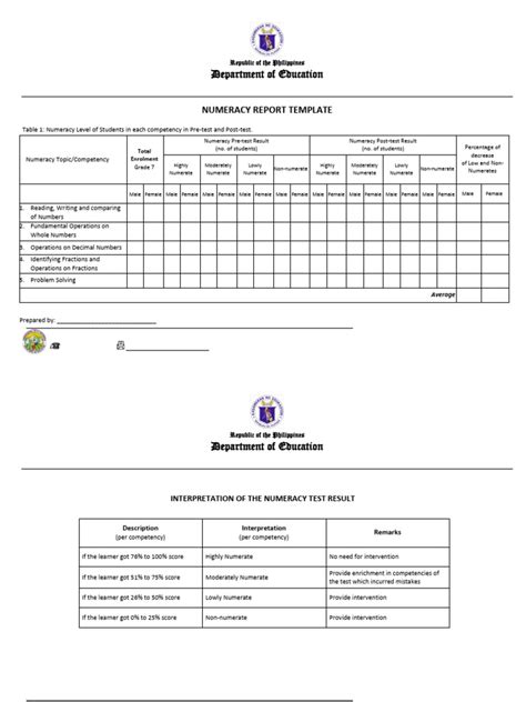 Numeracy Report Template Pdf