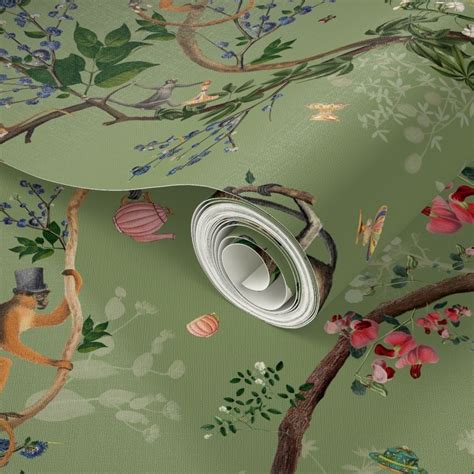 Monkey World Chloe Green Wallpaper Spoonflower
