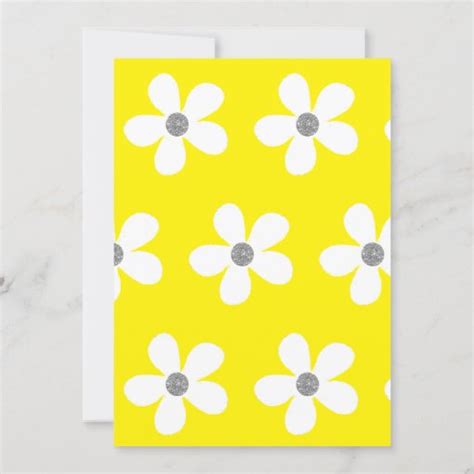 Baptism Christening Yellow Daisy Silver Girl Invitation Zazzle