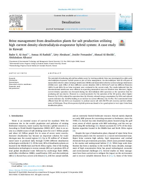 Pdf Brine Management From Desalination Plants For Salt Production