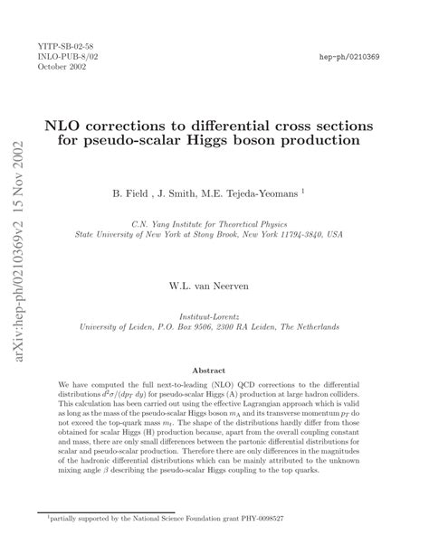 Pdf Nlo Corrections To Differential Cross Sections For Pseudo Scalar Higgs Boson Production