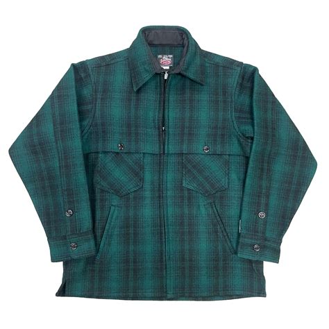 Double Cape Jac Shirt Green Black Muted Plaid Johnson Woolen Mills