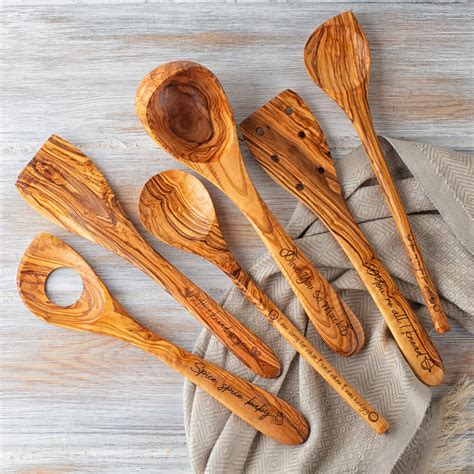 Olive Wood Kitchen Utensils Set 6 Piece Set Forest Decor