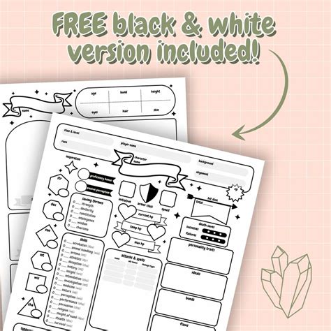 Pastel Green Dnd 5e Character Sheet Minimalist Dungeons And Dragons