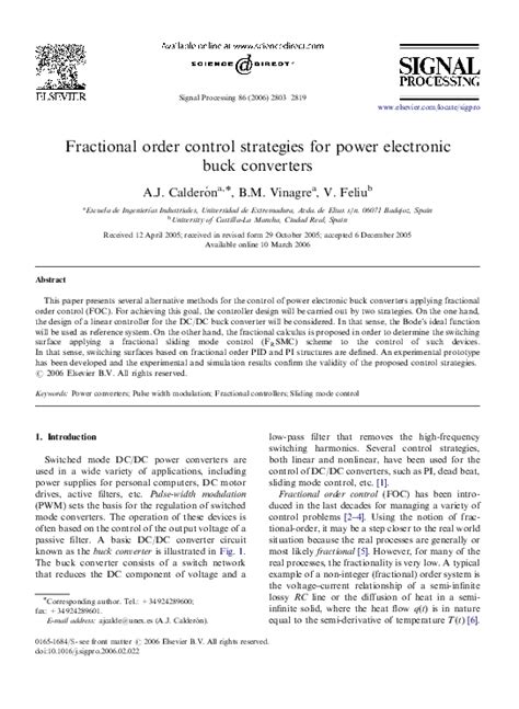 Pdf Fractional Order Control Strategies For Power Electronic Buck