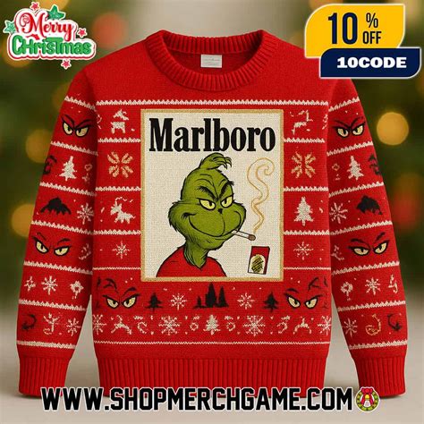 The Grinch Marlboro Parody Ugly Christmas Sweater Smoking Dr Seuss