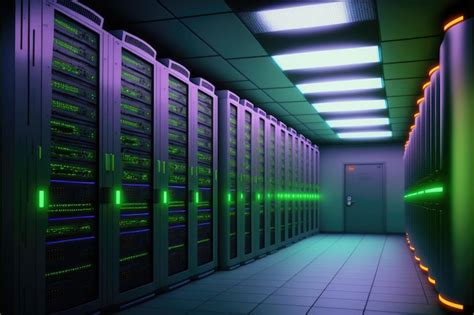 Premium Ai Image Computer Servers With Purple And Green Lights In Server Farm Created Using