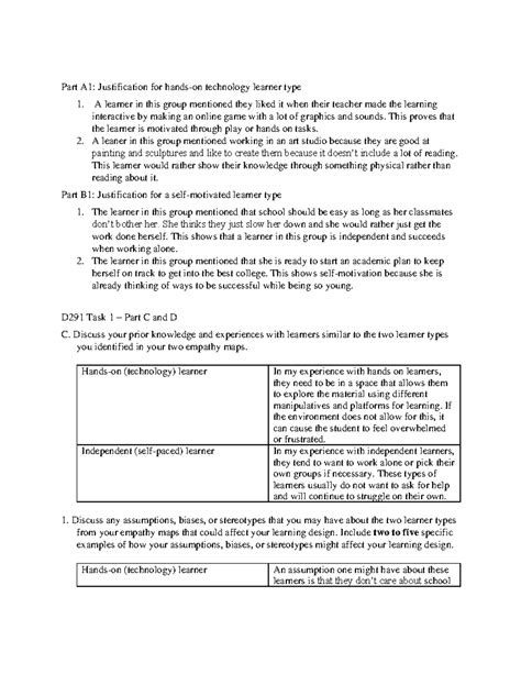 D291 Task 1 Second Part Revision Part A1 Justification For Hands On Technology Learner