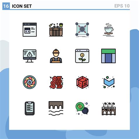 Mobile Interface Plat Couleur Rempli Ligne Ensemble De 16 Pictogrammes De Chaud Thé Boîte Centre