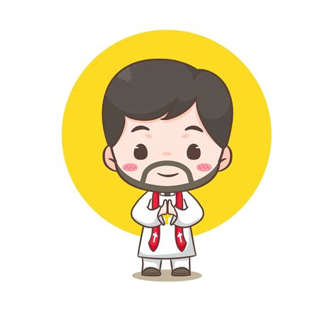 Cute Priest Or Pastor Cartoon Character Illustration Christian And
