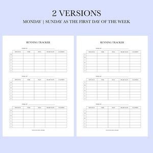 Running Tracker Printable Running Diary Minimalist Running Log Template Cardio Training Log