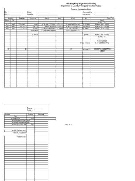 Traverse Computation Form Pdf Surveying Geographical Technology