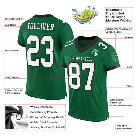 Custom Kelly Green Football Jersey White Black Mesh Authentic Fansidea
