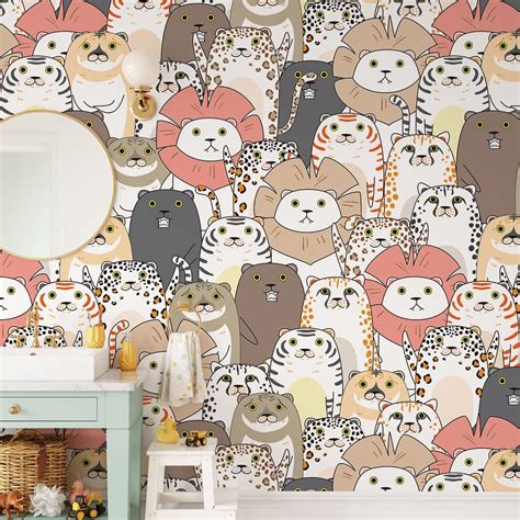 Whimsical Cat Cartoon Pattern Mural Wallpaper Ever Wallpaper