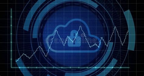 Image Of Digital Data Processing Over Padlock And Cloud Icon On Black Background Stock