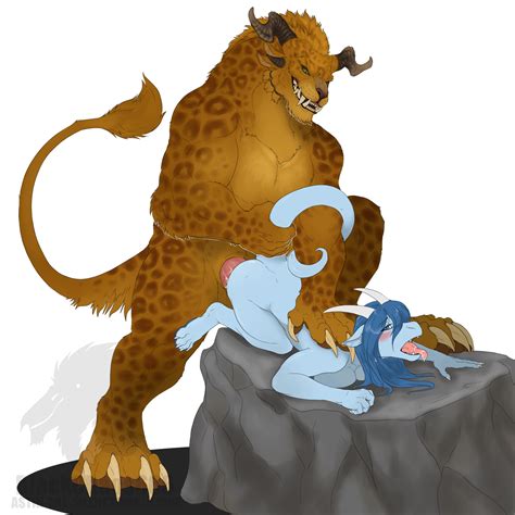 Rule 34 All Fours Blackchaos666 Blush Breasts Charr Dragon Feline Female From Behind Grin