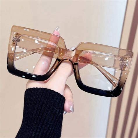 Womens Brown Square Flat Glasses Gradient Clear Fashion Glasses In 2025 Glasses Fashion Eye